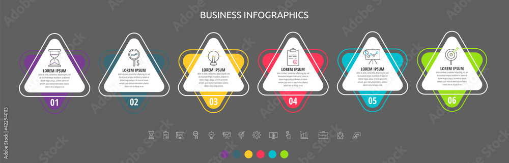Modern and simple flat vector triangle infographic with six steps ...