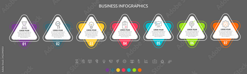 Modern and simple flat vector triangle infographic with 7 steps ...
