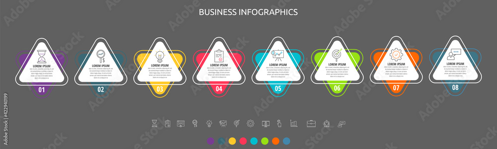 Modern and simple flat vector triangle infographic with 8 steps ...
