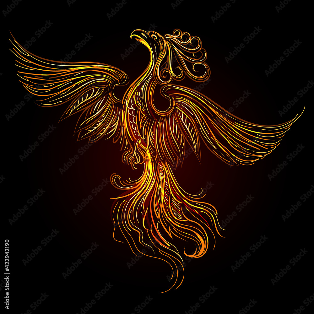 Rising Phoenix on Black Background Stock Vector | Adobe Stock