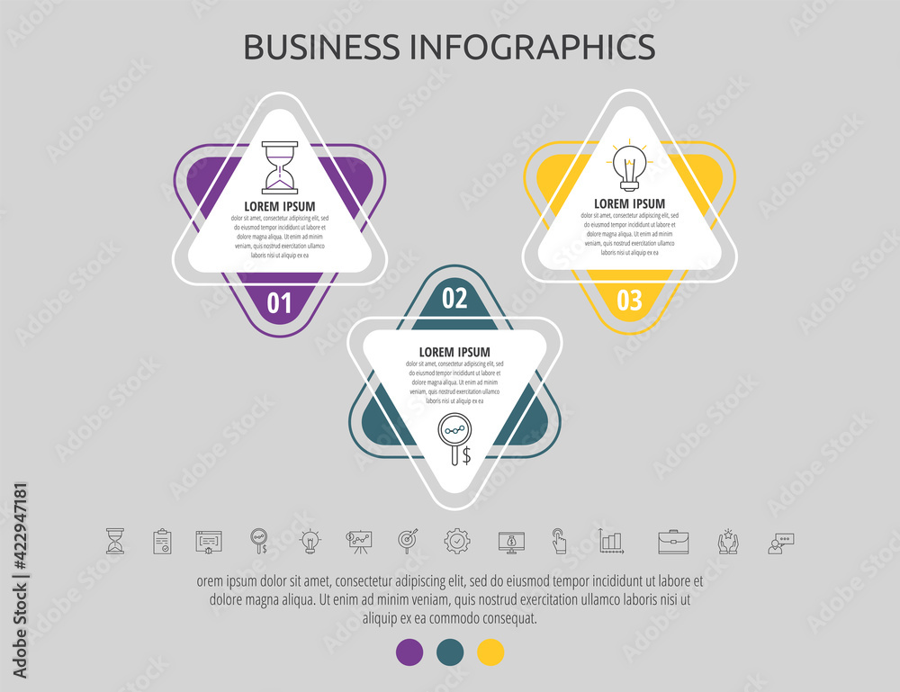 Modern and simple flat vector triangle infographic with 3 steps ...