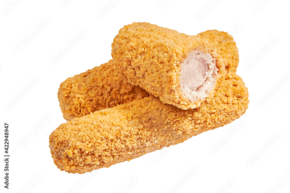 Breaded chicken chop. RAW chicken chop close up isolated on a white ...