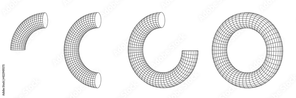Torus segments of polygon mesh grid isolated on white color. Technology abstract art background ...