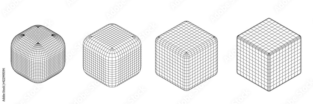 Cube of polygon mesh grid isolated on white color. Technology abstract ...