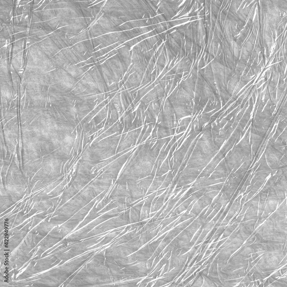 Crumpled transparent plastic packing texture background gray scale ...