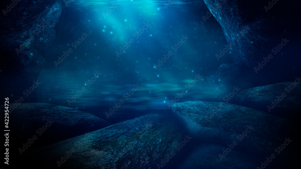 Light Figure Under Water Dark Green Water Depth Of Sea Water The Bottom Of The Sea The Rays