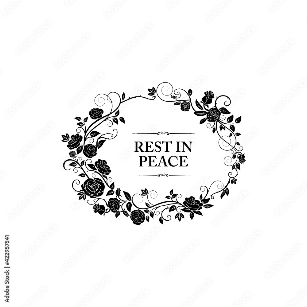 Funeral frame and obituary card floral border, vector memorial and ...
