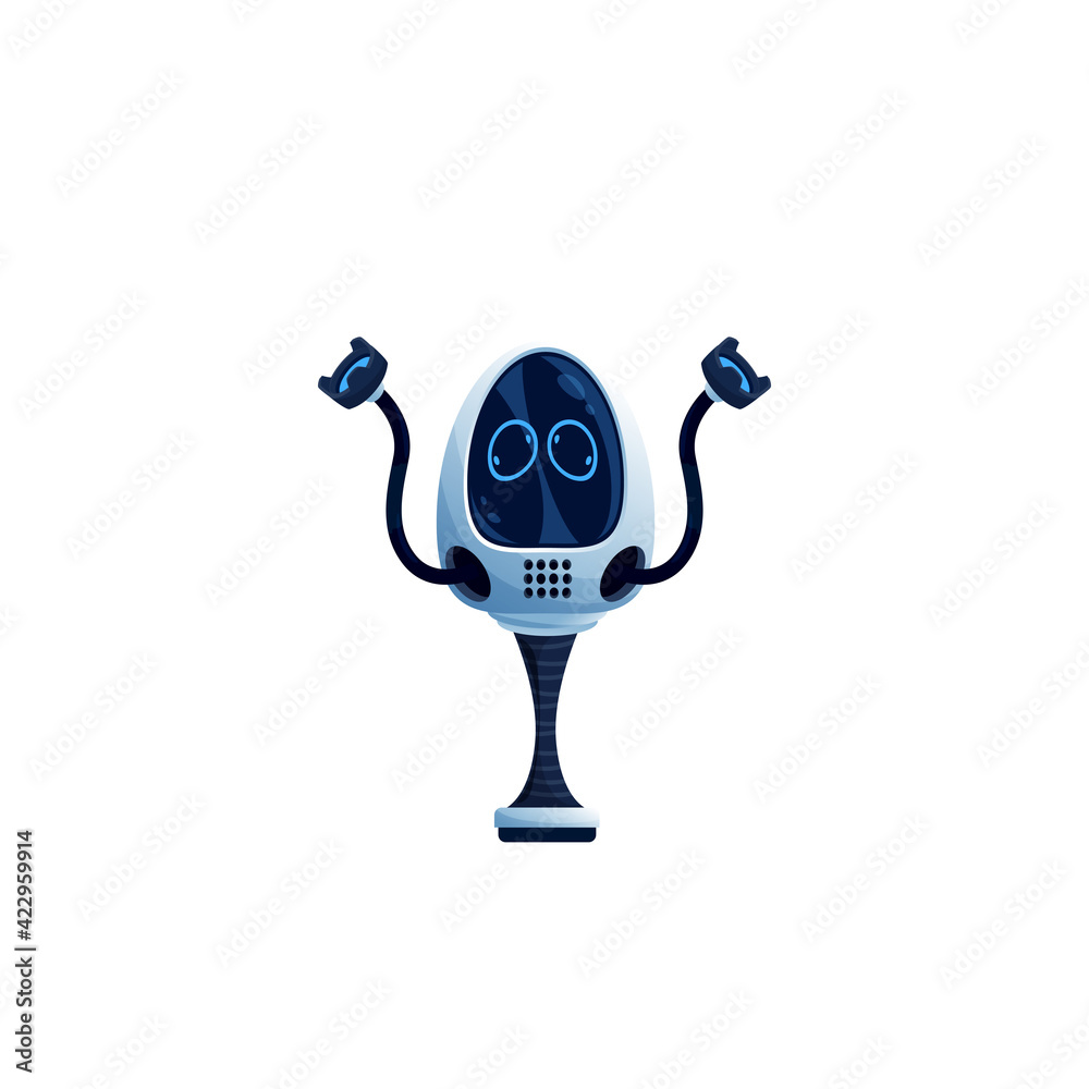 Robot with hands on stand isolated cartoon character with flexible arms ...