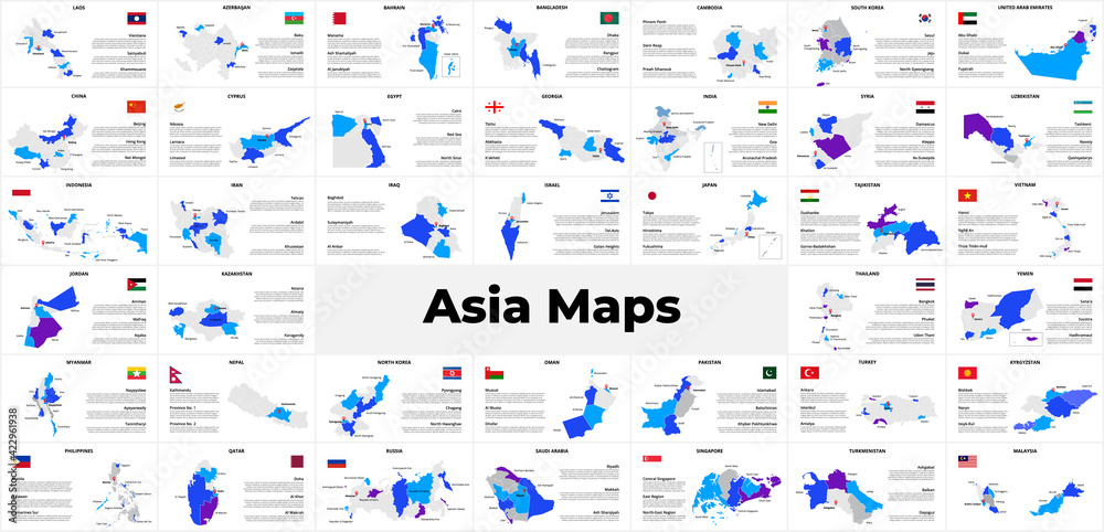 Asia vector maps country infographics set. Slides presentation ...