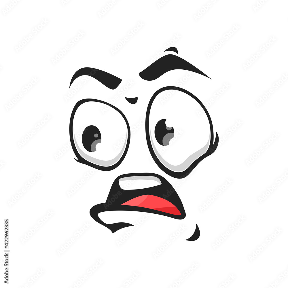 Cartoon grumble face, vector emoji with annoyed eyes and open mouth ...