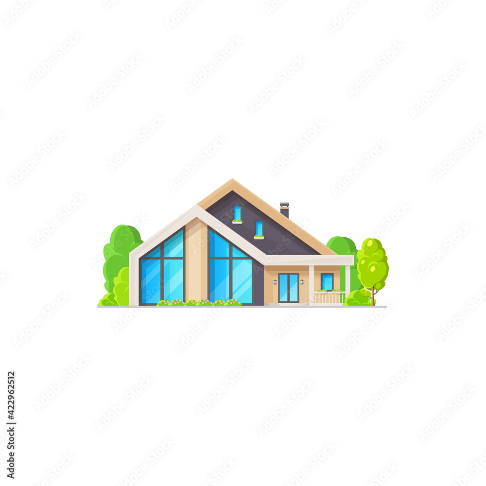 Contemporary house with triangle roof, suburban cottage isolated ...