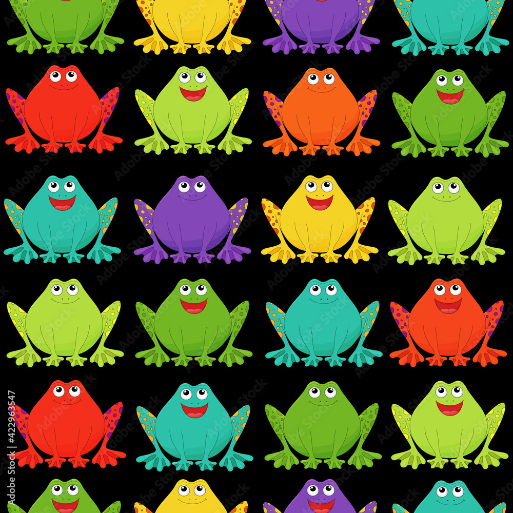 Cartoon frogs pattern. Vector amphibian animal characters print. Cute ...