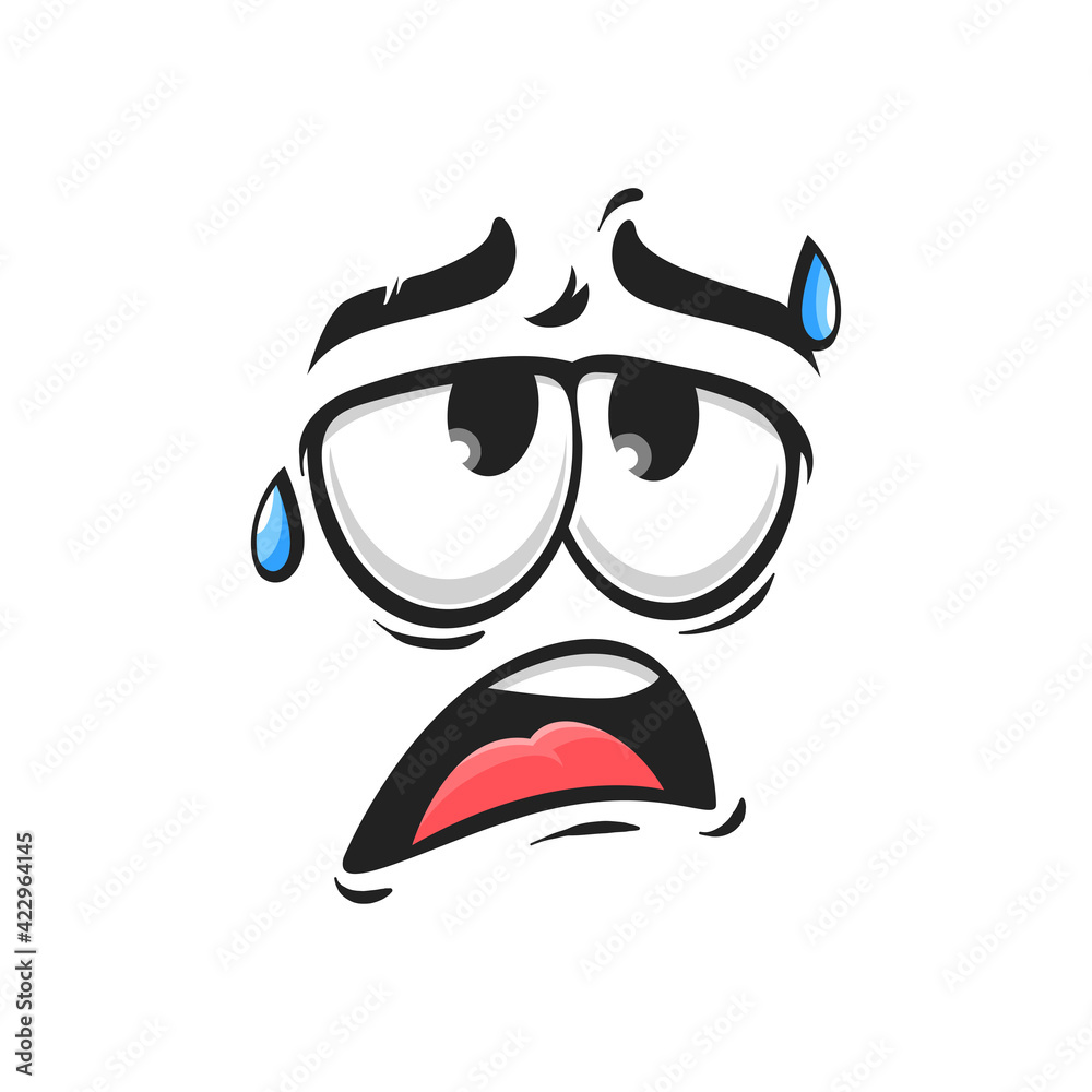 Tired emoticon after workout isolated face with drops of sweat. Vector ...