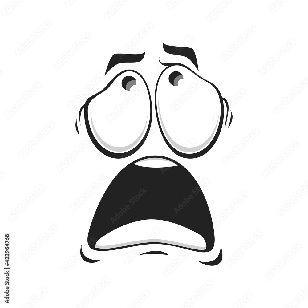 Cartoon face vector scared or upset emoji with open mouth and eyes ...