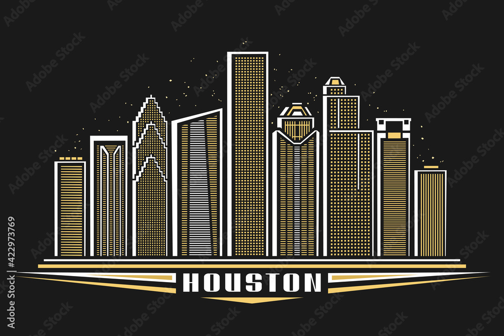 Vector illustration of Houston, horizontal poster with outline design ...