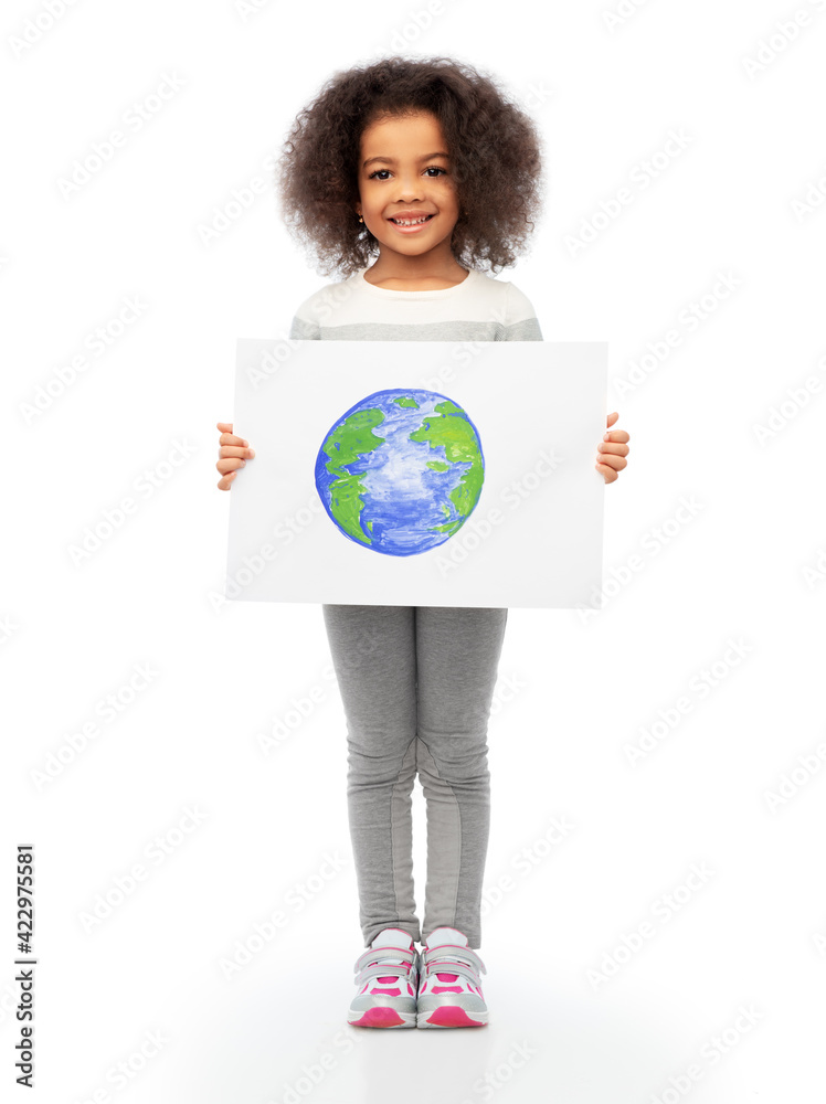 smiling girl holding drawing of earth planet Stock Photo | Adobe Stock