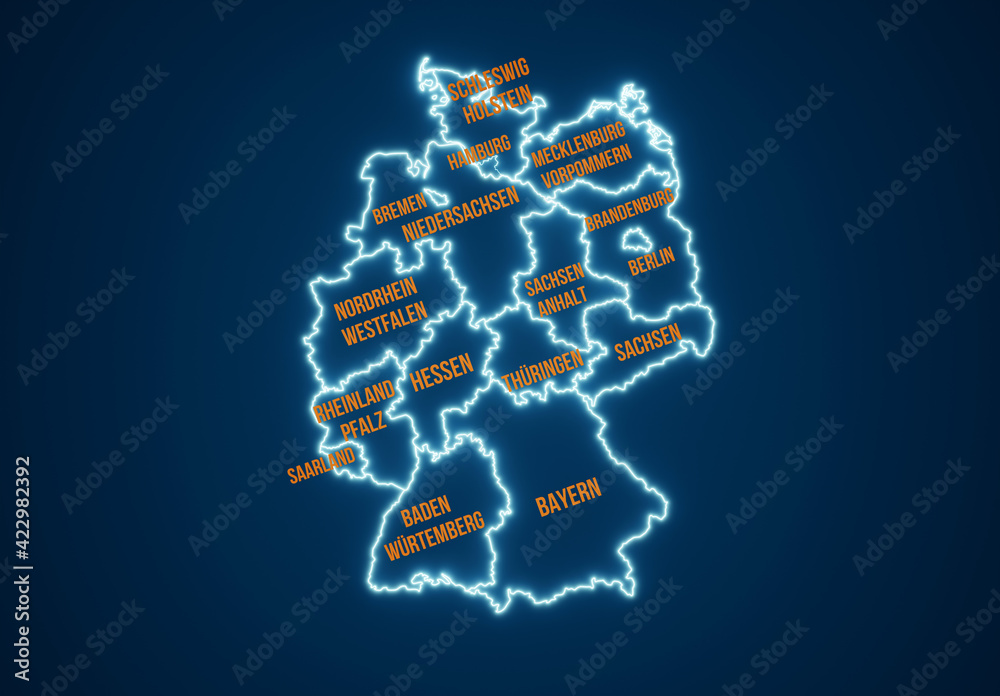 Deutschlandkarte mit Bundesländer und den Landesgrenzen mit hellblauem ...