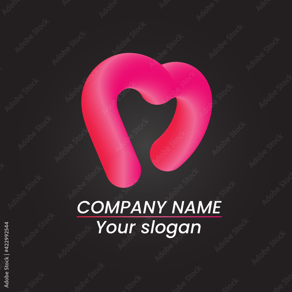 Pink 3D Heart Logo Design Vector Stock Vector | Adobe Stock