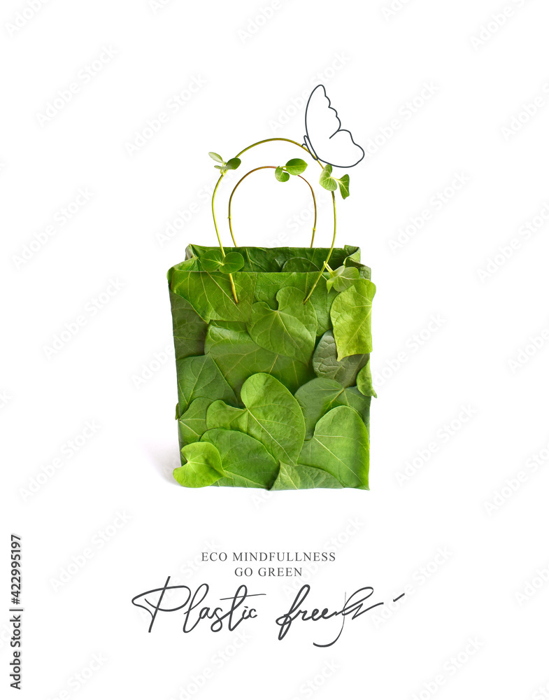 Plastic free Ecological poster. Say NO to plastic and polyethylene bags ...