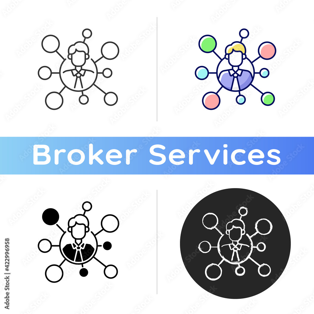 Broker's connections icon. Communication network. Corporate employee ...