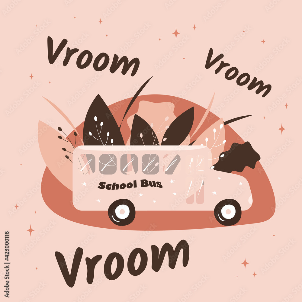 Cute kid bus in pastel colors. Vector flat illustration for children ...