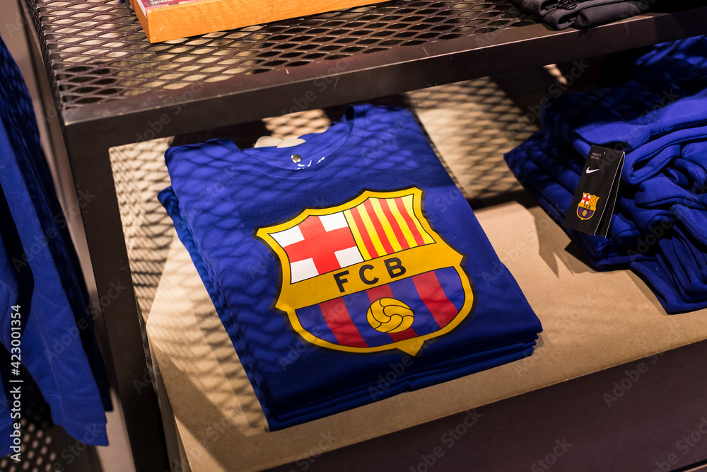 BARCELONA, SPAIN - 12 JANUARY 2018: Official Store FC Barcelona ...