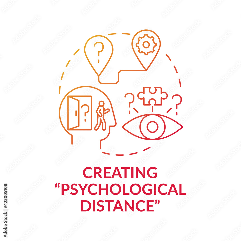 Creating psychological distance red gradient concept icon. Strategy for ...