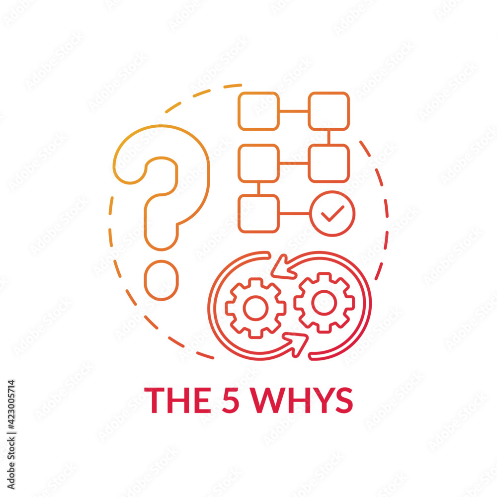 The 5 whys red gradient concept icon. Strategy to find solution ...