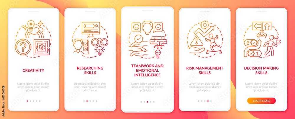 Problem Solving Skills Red Onboarding Mobile App Page Screen With Concepts Decision Making