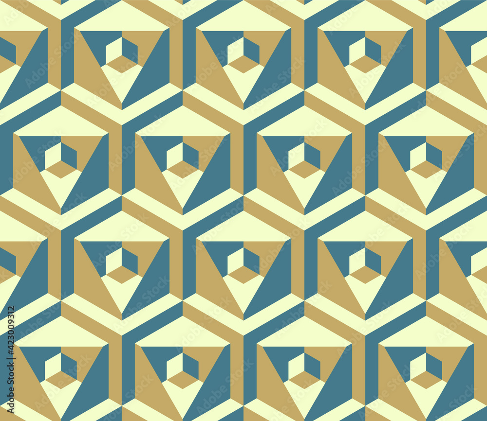 Seamless geometric pattern. Cubes. Triangles. Optical illusions. Op Art. Template for fabric or ...