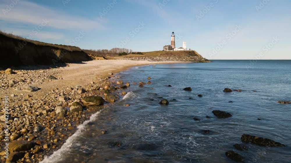 Montauk Lighthouse in Montauk Point State park, views of Block Island ...