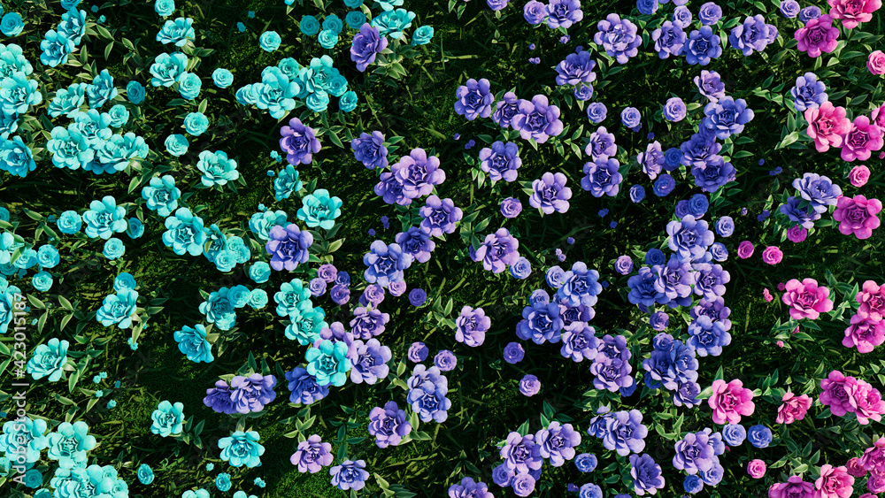 Multicolored Flower Background. Floral Wallpaper with Turquoise, Purple ...
