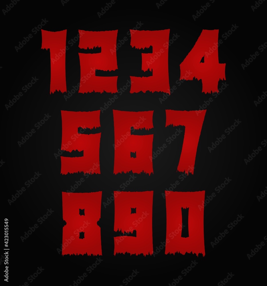 Vektorová grafika „Horror bloody, scary number set. Insane Fear brutal ...