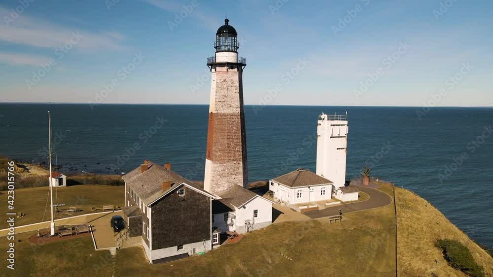 Montauk Lighthouse in Montauk Point State park, views of Block Island ...