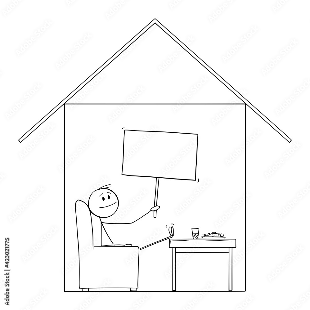 Man Enjoying to Be in Home in His House, Holding Empty Sign, Vector ...