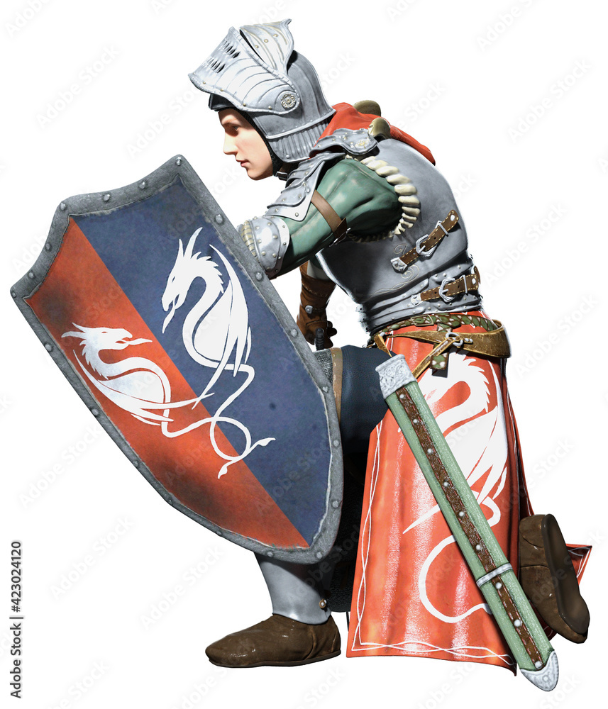 Kneeling Knight with Sword, Shield and Armor Stock Illustration | Adobe ...