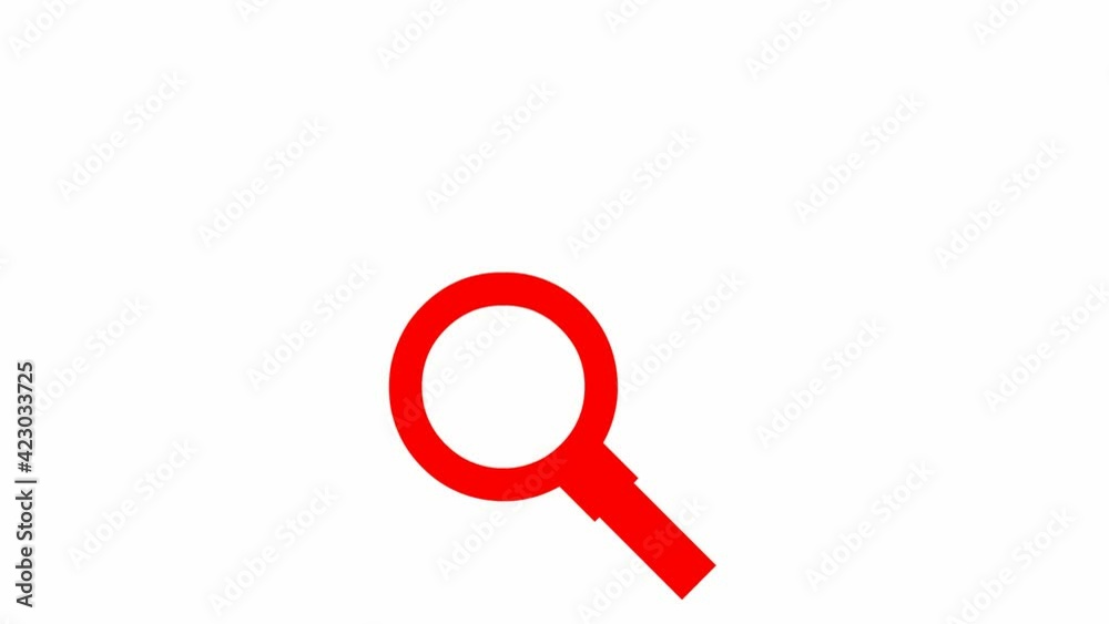 Animated red icon of magnifier. Symbol loupe. Concept of search ...