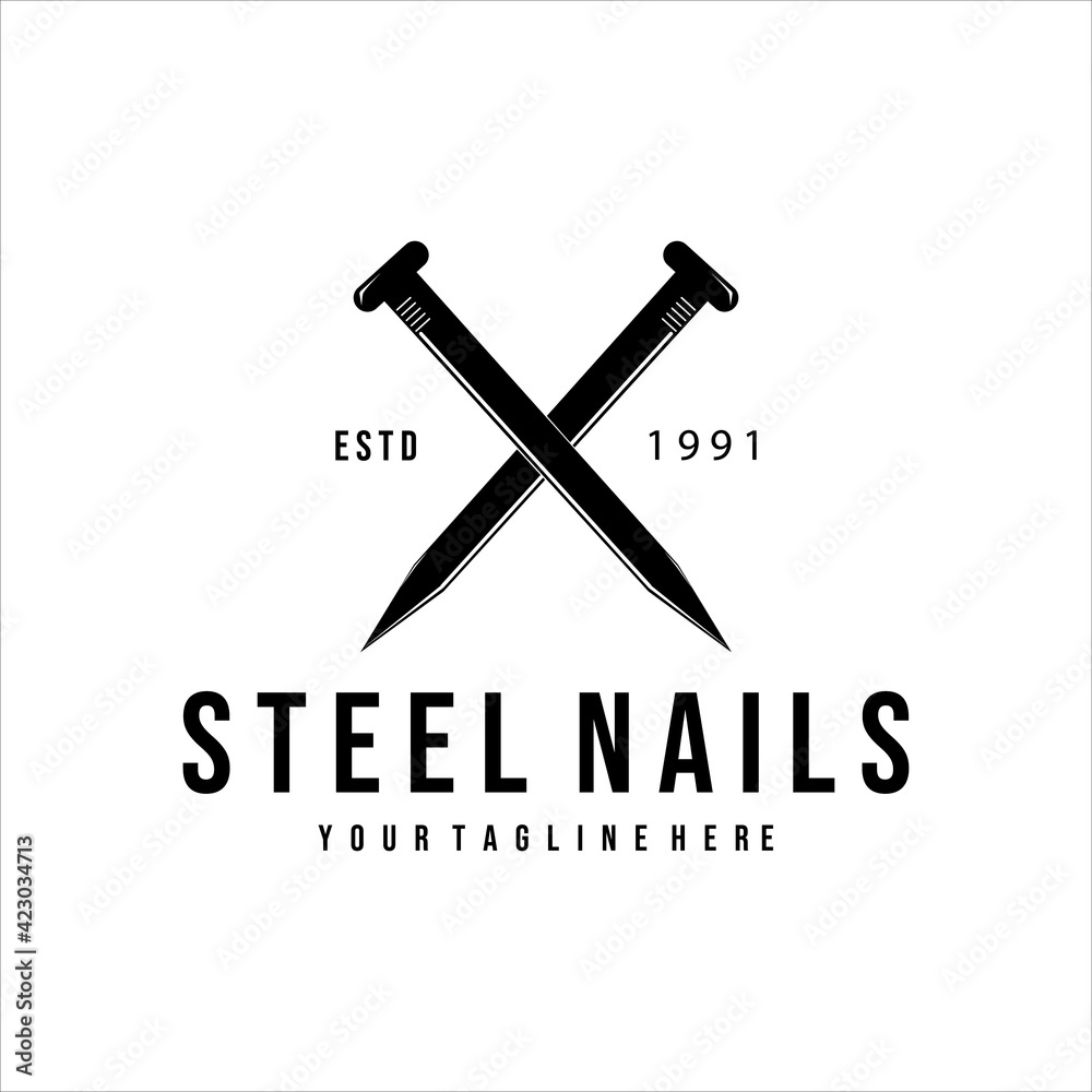 steel nails logo vintage vector illustration template design . nails ...