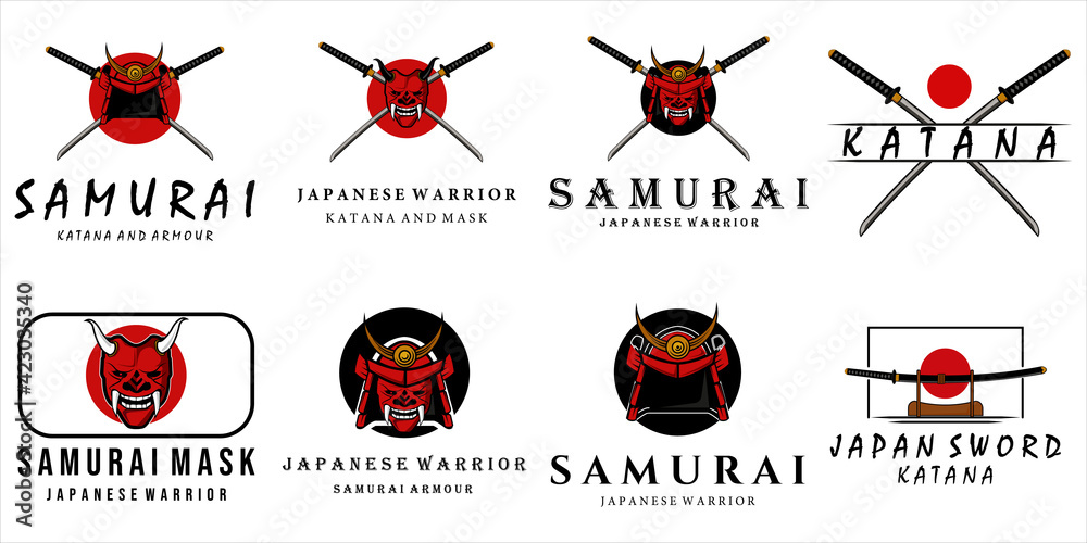 set of samurai logo vector vintage illustration template emblem design ...