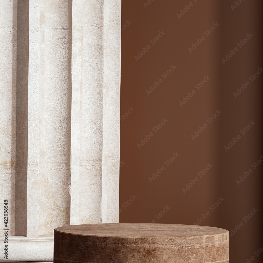 Antique stone column Product display background. Museum exhibition ...