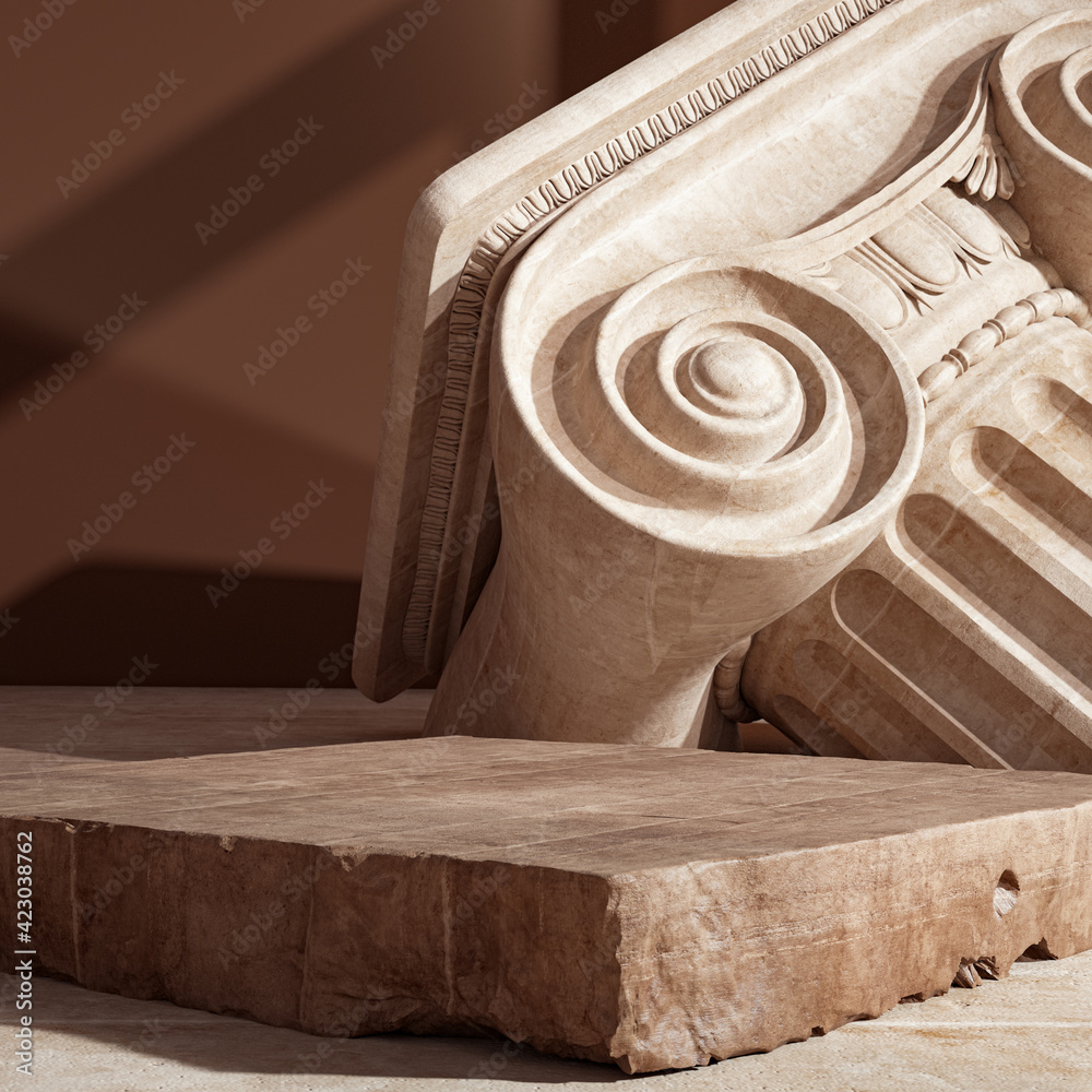 Antique stone column Product display background. Museum exhibition ...