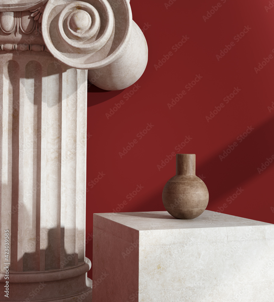 Antique stone column Product display background. Museum exhibition ...