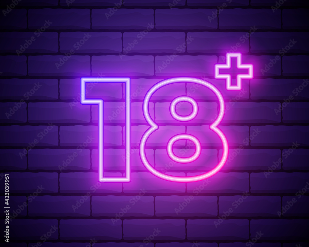 Eighteen Plus Age Limit Sign In Neon Style Only For Adults Night