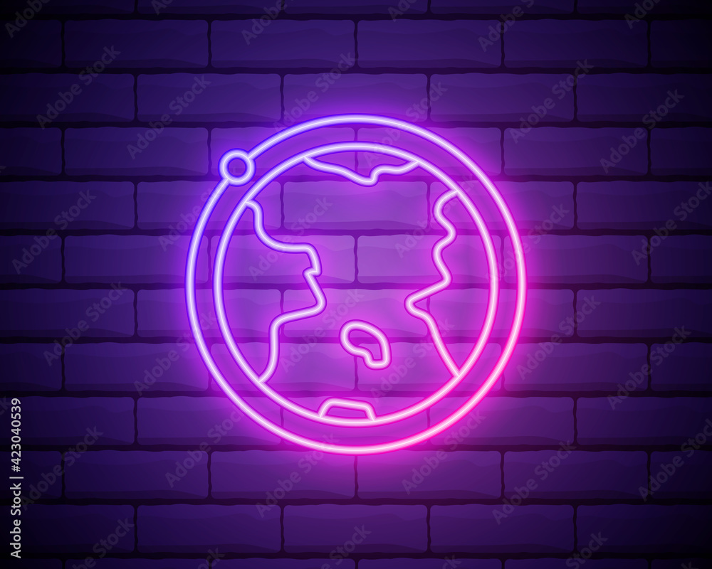 Earth and Moon neon icon. Elements of Space set. Simple icon for ...