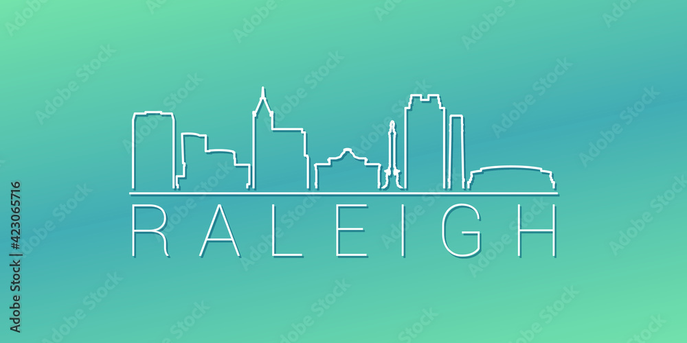 Raleigh, NC, USA Skyline Linear Design. Flat City Illustration Minimal ...