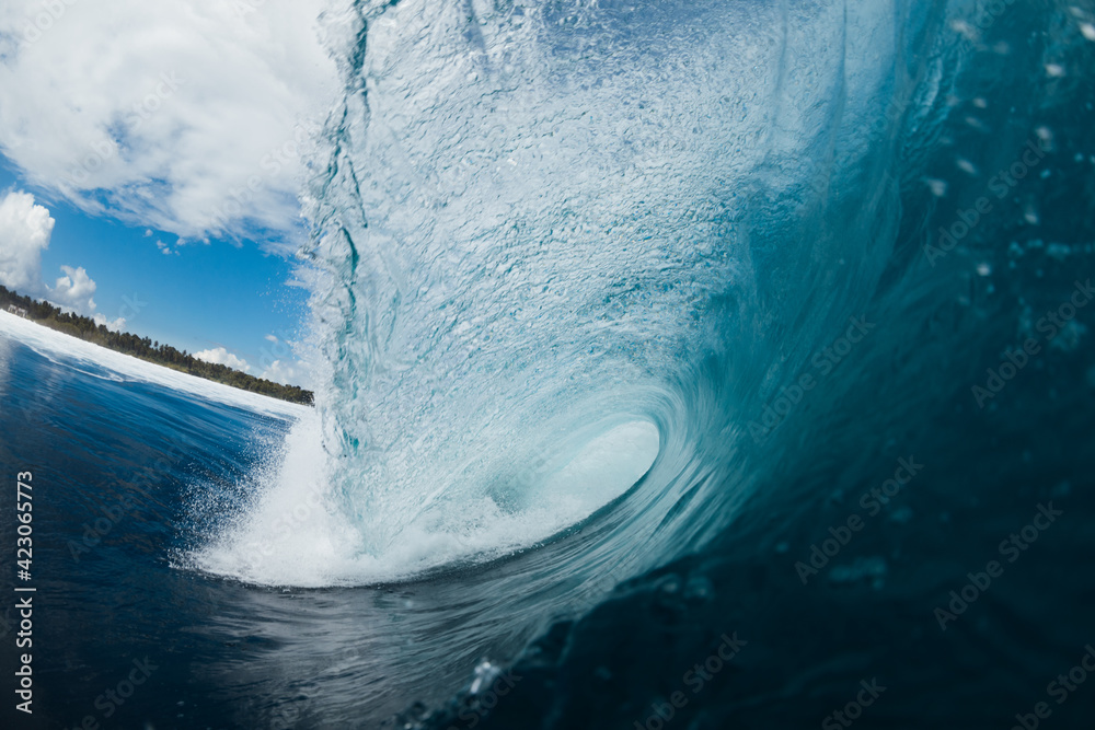 Powerful foamy sea waves rolling and splashing over water surface ...