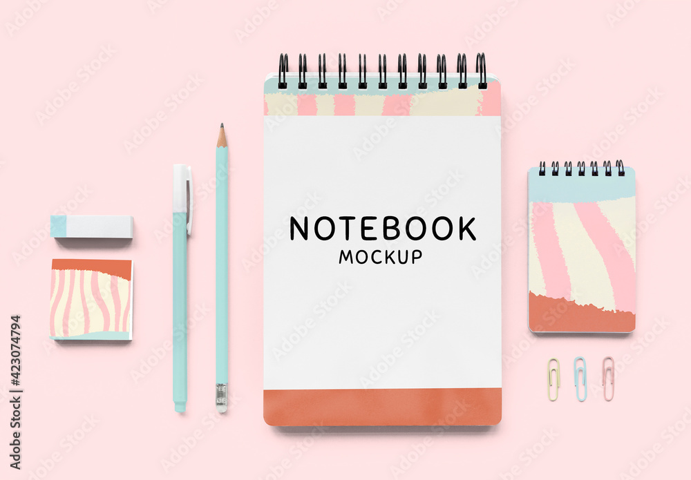 Flat Lay of Stationery Mockup Design Stock Template | Adobe Stock