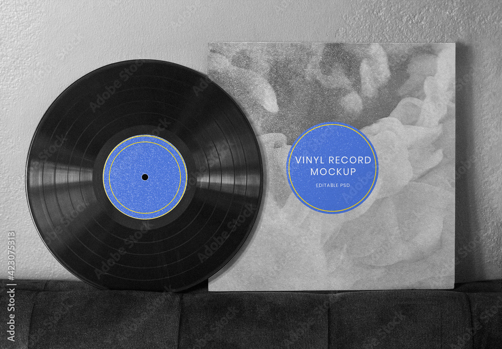 Retro Black Vinyl Cover Mockup Stock Template | Adobe Stock