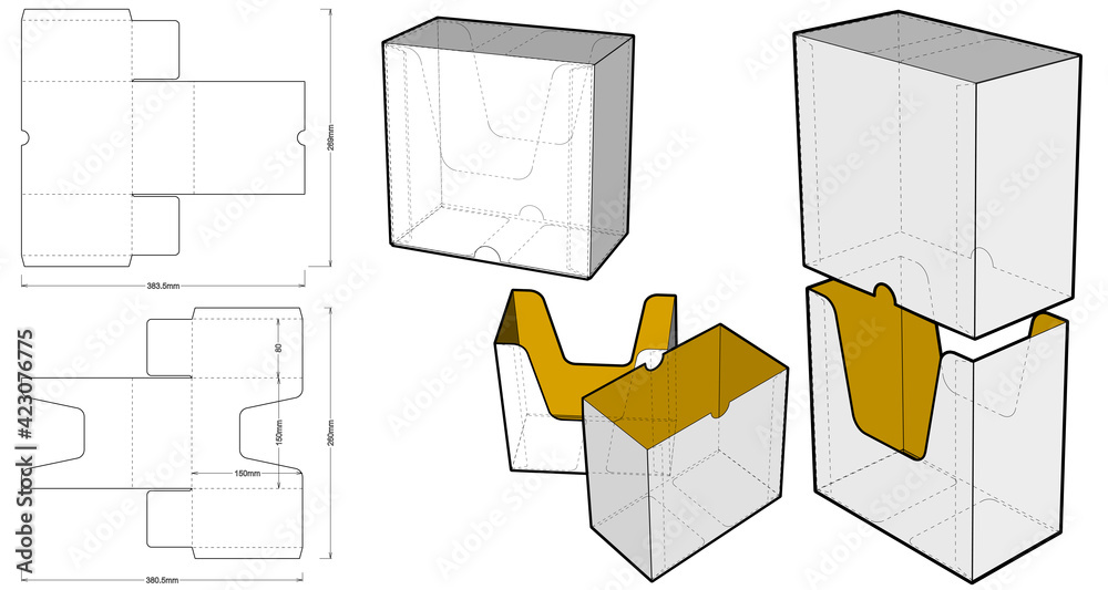 Folding Box and Die-cut Pattern. (Internal measurement 15x8x15cm). The ...