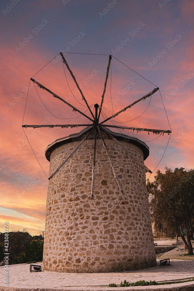 Windmill in Alacati during sunset, Cesme in Izmir. Popular iconic ...
